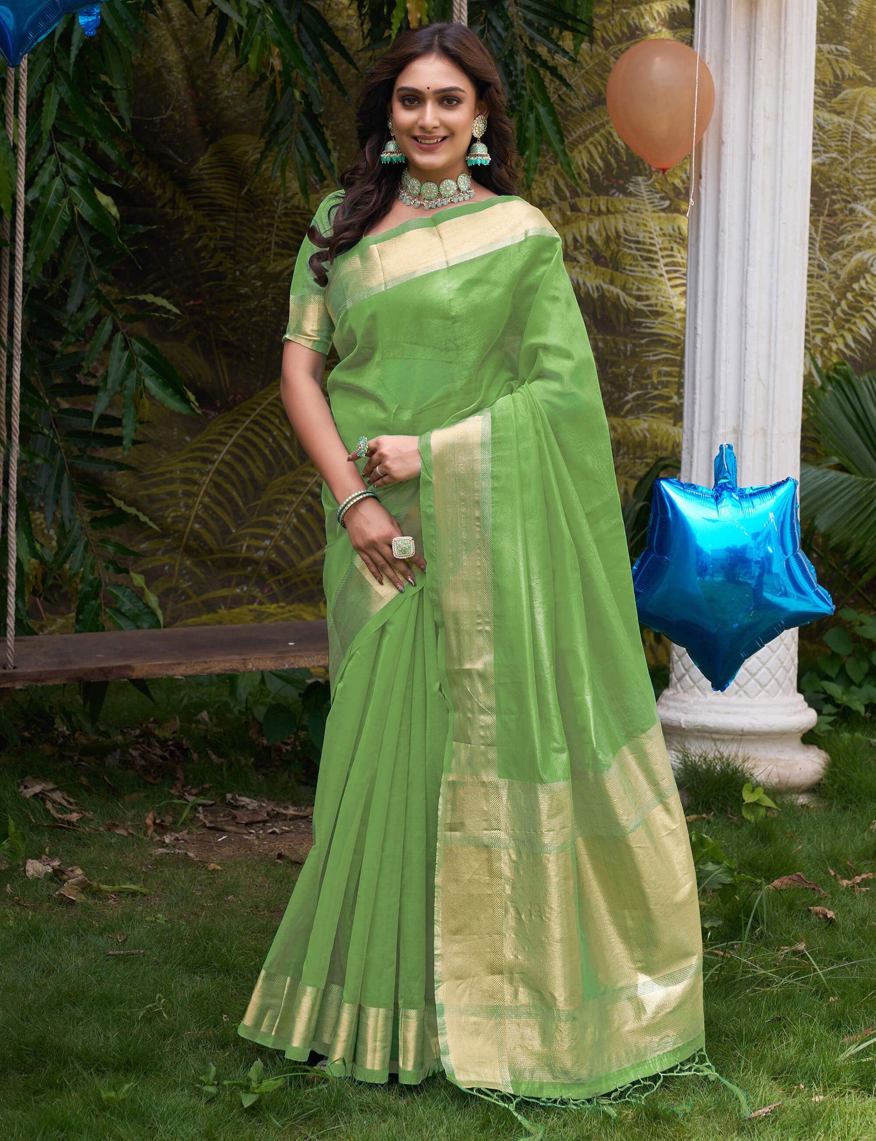 Couple dress Orgenza Silk Mehndi Green Saree and kurta pyjama – Archittam Fashion